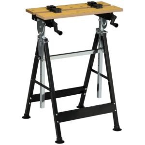 homcom work bench tool stand with adjustable height and angle, carpenter saw table with 4 clamps, steel frame, 220lbs capacity