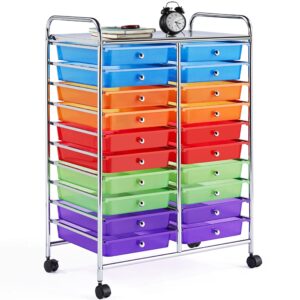 yaheetech 20 drawers rolling storage cart multipurpose movable organizer cart tools scrapbook paper organizer on wheels, multicolor