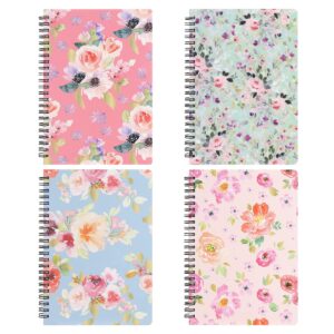 rhuyoshn spiral notebooks, cute journals for women, 4 pack college ruled hardcover notepad for work, b6 size, small 5 × 7 flower journal office supplies