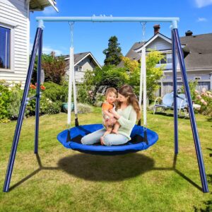 jygopla 500lbs saucer swing with frame, kids swing set for outdoor backyard,1 45'' saucer tree swing + 1 heavy duty metal swing frame(blue)