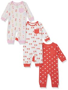 amazon essentials disney | marvel | star wars | princess baby girls' cotton coveralls, pack of 3, minnie rainbow chaser, 24 months