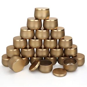 candle tin cans 24 pieces,candle containers candle jars with lids, 8 oz, for candles making, arts & crafts, storage, and gifts, golden