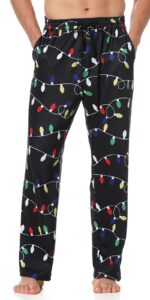 meriabny mens christmas pajama pants christmas pjs black colorful lights xmas holiday sleepwear jammies for lounging sleeping, medium