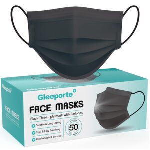 [pack of 50] black disposable face mask, 3-ply adult masks, facial cover with elastic earloops for home, office, school, and outdoors