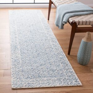 safavieh abstract collection runner rug - 2'3" x 12', blue & ivory, handmade wool, ideal for high traffic areas in living room, bedroom (abt342n)