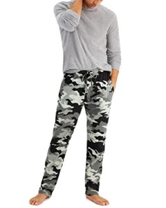 hanes men's comfortsoft cotton printed lounge pants, 31" inseam, pockets, drawstring/elastic waist, black & grey camo, x-large