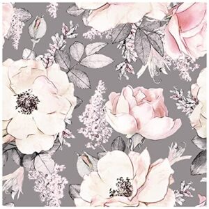 haokhome floral peel and stick wallpaper peony removable grey/pink vinyl cabinet self adhesive shelf liner 17.7in x 9.8ft