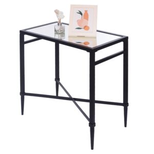 gifttrove black end table, rectangle side table with mirrored top, modern metal end table, small narrow side table for living room, balcony, 22" l x 12.4" w x 24" d