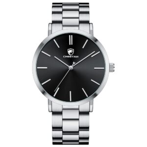 golden hour men's watches slim minimalist runway silver stainless steel quartz analog watch with black face