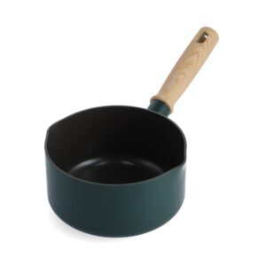 greenpan hudson healthy ceramic nonstick, 1.75qt saucepan pot, vintage wood inspired handle, pfas-free, dishwasher safe, forest green