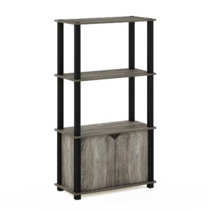 furinno brahms 4-tier multipurpose bookcase/bookshelf/display shelf/display rack with door, french oak grey/black