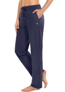 santiny women's cotton sweatpants yoga lounge casual pants open bottom sweat pants for women with pockets (navy_xl)