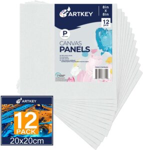 canvas panels 8x8 inch 12-pack, 10 oz primed 100% cotton white blank canvases for painting, square flat canvas boards for oil acrylics watercolor & tempera paints