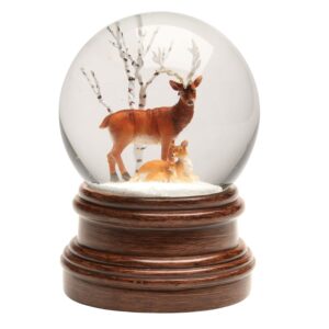 art & artifact christmas snow globe - wind up musical snowglobe, water globe christmas decor - woodland deer snow globe