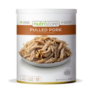 nutristore freeze dried pulled pork | pre-cooked shelf stable meat for survival emergency food supply, meal prep, and backpacking/camping | made in usa | 25 year shelf life | #10 can, 18.5 oz