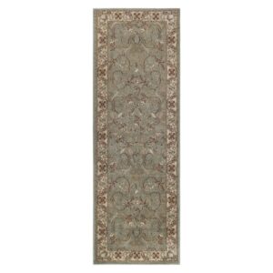 superior indoor runner rug, jute backed rugs for bedroom, living/dining room, office, entryway, hallway, kitchen, traditional floral scroll floor decor, heritage collection, green, 2' x 11'