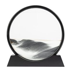 a mindful office moving sand art decor (10 inch) - perpetual motion desk toy brings uniquely relaxing vibe to your home round glass frame with black, white and gold liquid sandart12inchbwg 12 inch