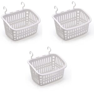 doitxue 3pcs plastic hanging baskets for shower, hanging basket organizer with hooks, rectangle 10.6inches small hanging storage basket (grey)