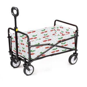 collapsible wagon cart cherry seamless hand drawn cherries on dotted black and white painted foldable utility wagon large capacity garden cart with push bar for beach camp outdoor shopping