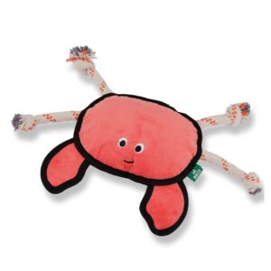 beco orange crab large dog toy, chew, fetch, pull & squeak toy, dual materials for long lasting play, double stitched for durability, made with recycled materials