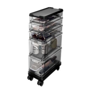 idesign the sarah tanno collection small 5-drawer stacking cosmetic organizer cart, smoke/black