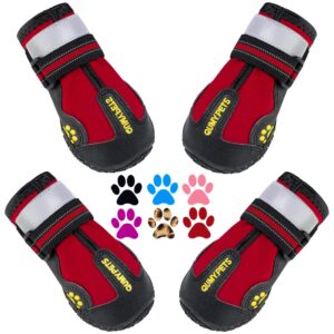 qumy dog shoes for large dogs, medium dog boots & paw protectors for winter snowy day, summer hot pavement, waterproof in rainy weather, outdoor walking, indoor hardfloors anti slip sole red size 2