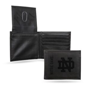 rico industries ncaa notre dame fighting irish premium laser engraved vegan black leather bill-fold wallet - slim yet sturdy design - perfect to show your team pride or gift