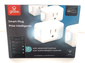 globe electric wi-fi smart plug, no hub required, voice activated, 4 grounded outlet, (4-pack, 15a) 50207, white