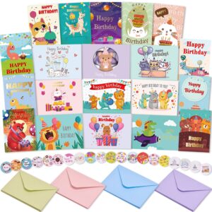 cofullsky 20 birthday cards assortment with unique design,cartoon birthday cards with 4 colors envelopes & 20 stickers for kids,happy birthday greeting card for men women,thick birthday cards bulk set