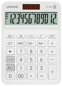 unione big size calculator with a bright lcd, dual power handheld desktop. color. business, office, high school 5×7in (white)