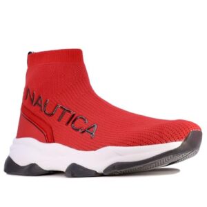 nautica men's slip-on sneaker high top socks shoes with ankle support – comfortable & breathable lace-up gym walking running shoes-bowen mens-red black1-size 12