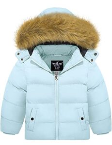 yxp girl's puffer jackets warm fleece lined winter coats with detachable hood (skyblue,8)