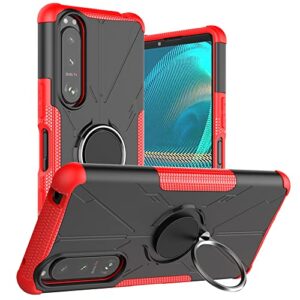 liushan compatible with sony xperia 5 iii case,360° rotation ring holder kickstandmilitary grade shockproof cover for sony xperia 5 iii smartphone（not applicable sony xperia 1,red