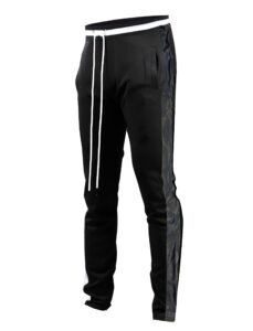 screenshot-s41700 mens hip hop premium slim fit comfort track pants - athletic fitness fashion urban lifestyle streetwear bottoms-black/pu-small