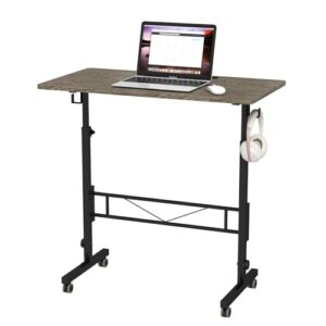 siducal mobile stand up desk, adjustable laptop desk with wheels storage desk home office workstation, rolling table laptop cart for standing or sitting, rustic gray