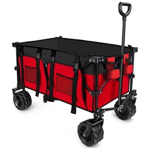 lavacika folding utility wagon garden carts with wheels heavy duty wagon shopping cart for beach sports outdoor camping fishing bbq (red)