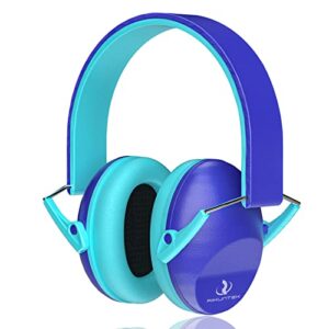 riikuntek kids ear protection safety ear muffs, hearing protectors noise cancelling for children, adjustable noise reduction earmuffs for sports events, concerts, racing, fireworks, air shows - blue