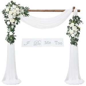 sojock artificial wedding arch flowers kit, 2 pcs floral arrangement, 1 pcs fabric drap, for wedding ceremony bouquets and reception backdrop decoration,diy garden craft art decoration