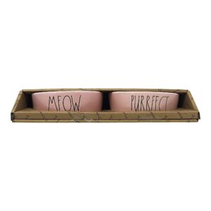 rae dunn magenta ceramic cat pet bowl gift boxed set of 2 (meow/purrfect/pink)