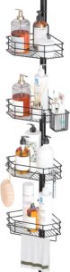 seirione corner shower caddy tension pole, quick setup, rust-free bathroom shower organizer corner for bathtub shampoo storage, 4-tier adjustable shelf, drill free, fits 39 to 113 inch height, black