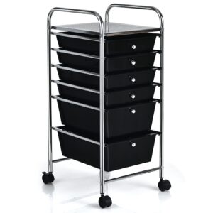 goflame 6-drawer rolling storage cart, multifunctional art craft organizer cart, mobile utility storage cart with removable drawers & lockable wheels, craft cart for home office, school, black