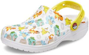 crocs unisex classic pikachu clogs, pokemon shoes, 11 women/9 men white/multi