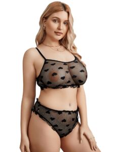 soly hux women's mesh sheer see through lingerie set sexy lace bra and panty 2 piece black