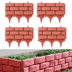 sjdwdx 4 pcs garden edging border, 17 x 13 inch plastic stone effect edging interlock flower bed border imitation stone brick grass edge fence for landscaping walkways