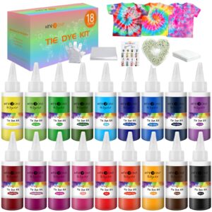 htvront tie dye kit for kids and adults - 18 colors 80ml pre-filled bottles permanent non-toxic tye dye kits for clothing t-shirt fabric textile craft party handmade project(just add water)