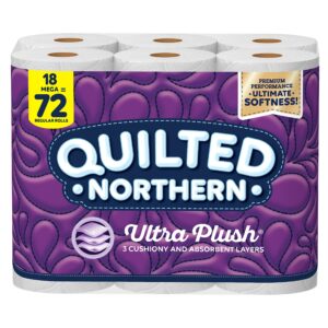 quilted northern ultra plush® toilet paper, 18 mega rolls = 72 regular rolls, 3-ply bath tissue