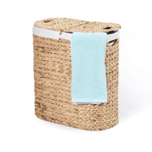 seville classics premium natural handwoven portable laundry bin basket with carrying handles, household storage for clothes, linens, sheets, toys, water hyacinth, oval hamper