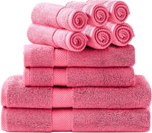 simpli-magic bath towels set, 2 bath towels, 2 hand towels, and 6 washcloths (10 piece set), ring spun cotton highly absorbent towels for bathroom, shower towel (pink)