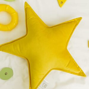 velvet pillows - star pillow decorative for bed - pillow bed for kids - cute pillows for bedroom - fun throw pillows - star plush (medium 15" x 15", mustard star) (mustard star)