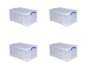 really useful clear transparent plastic storage box, 64 liters features attached handles make it easy to carry (four pack)